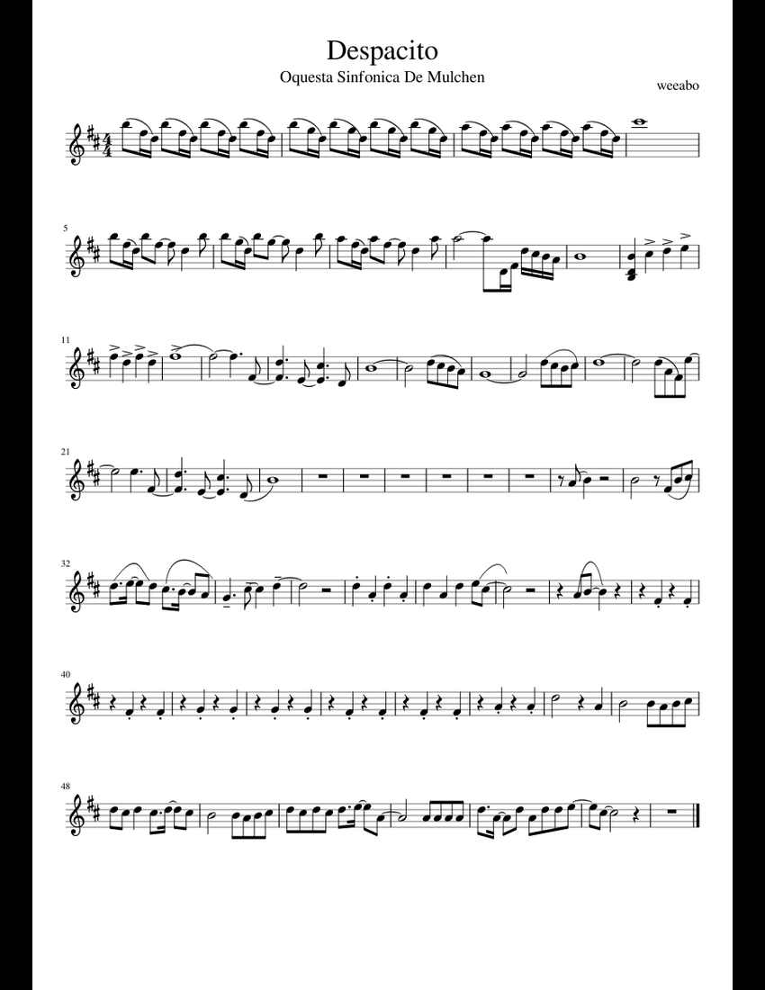 Despacito sheet music for Violin download free in PDF or MIDI