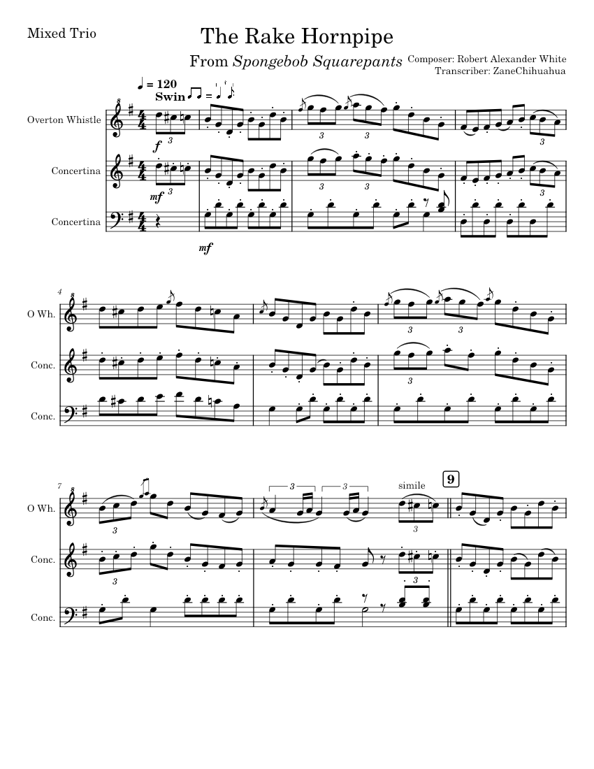 The Rake Hornpipe (Krusty Krab Theme from Spongebob Squarepants) Sheet ...