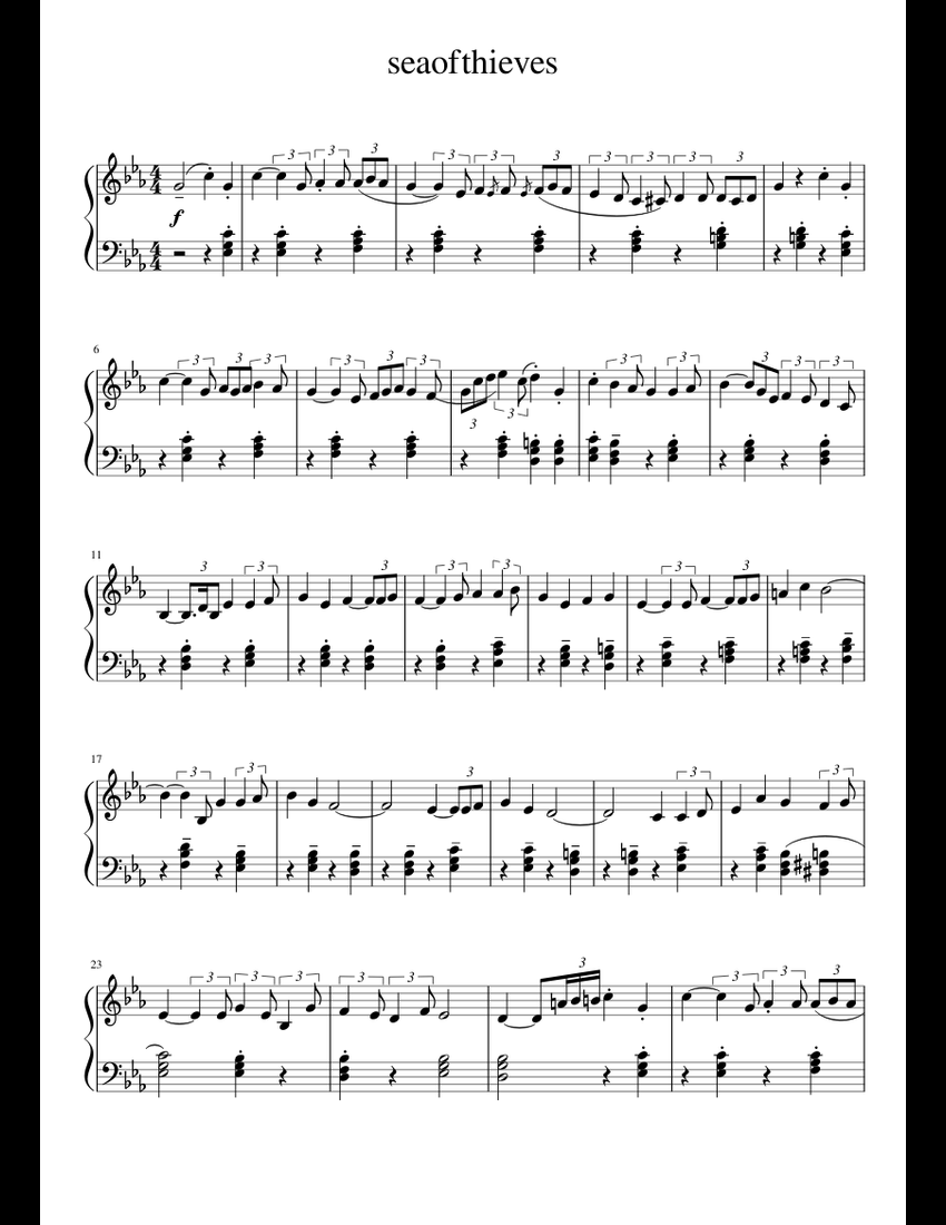 Sea Of Thieves Bosun Bill sheet music for Piano download free in PDF or ...
