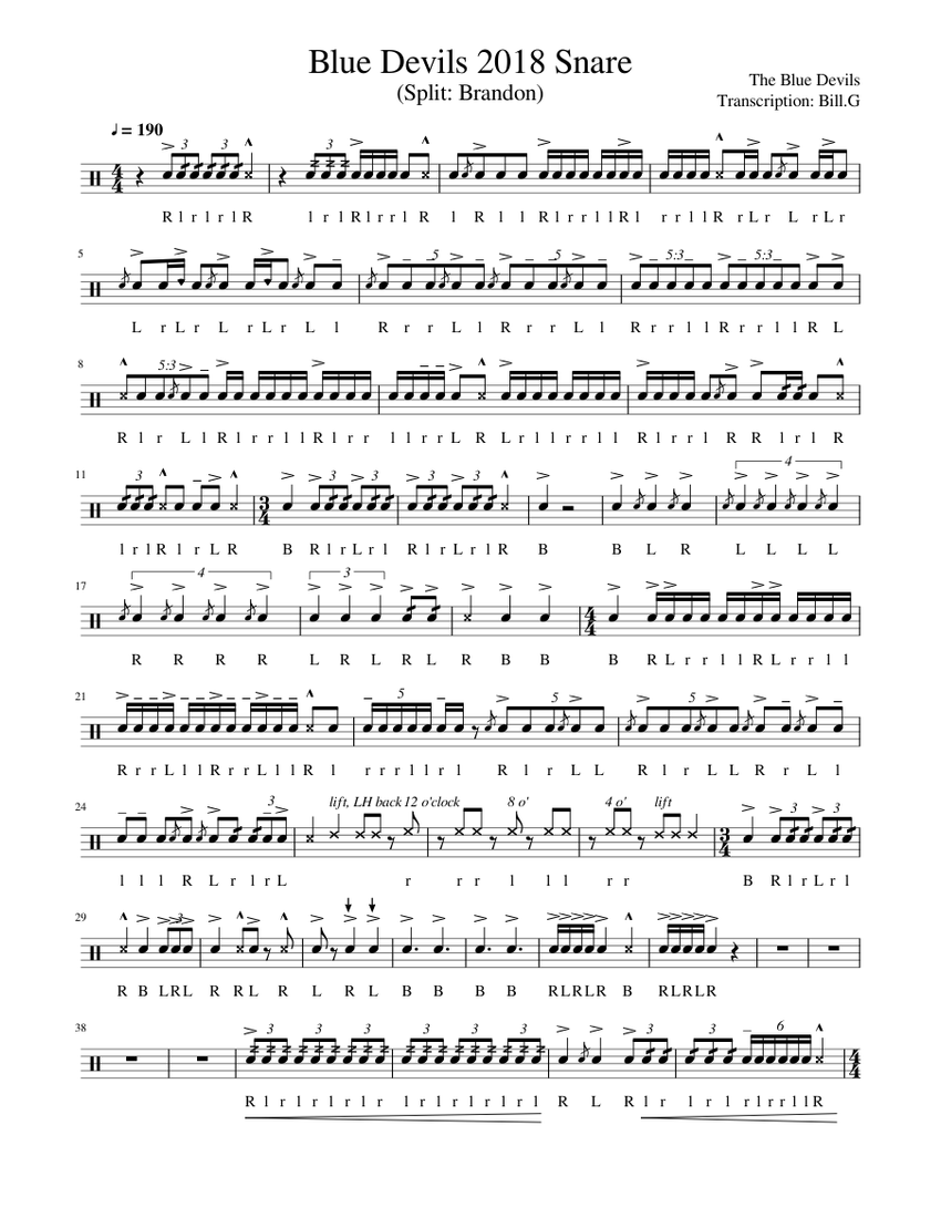 Blue Devils 2018 snare full book sheet music for Percussion download ...