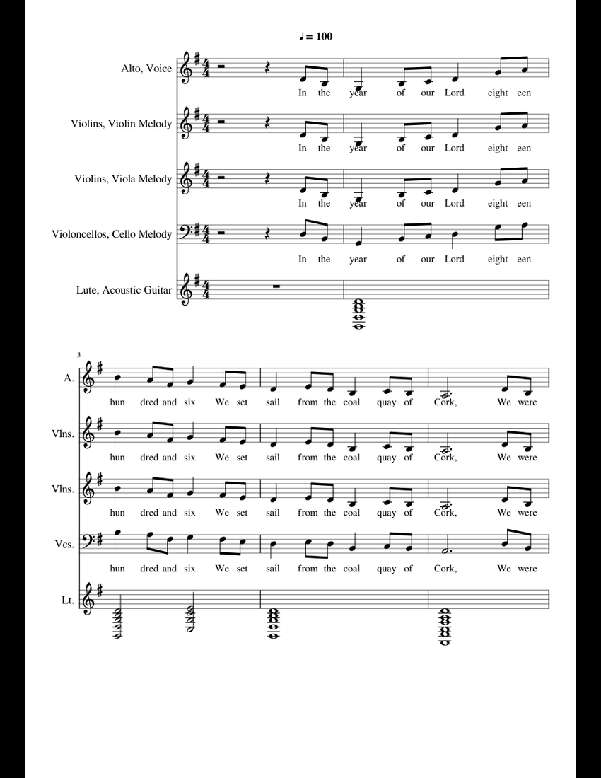 Irish Rover sheet music for Voice, Strings, Guitar download free in PDF ...