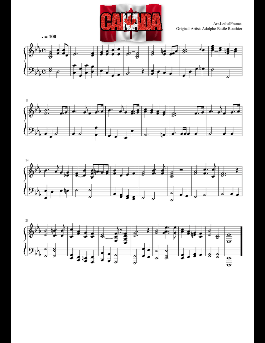 O Canada sheet music for Piano download free in PDF or MIDI