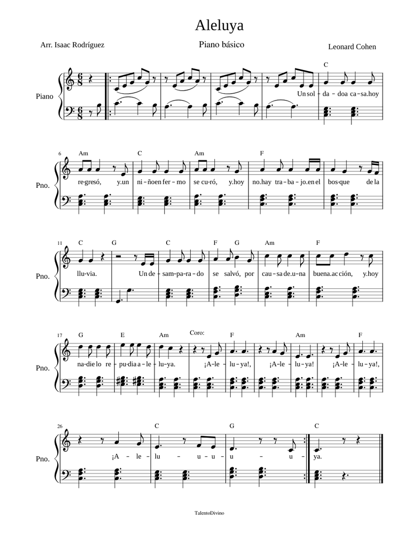 Aleluya - piano Sheet music for Piano (Solo) | Musescore.com