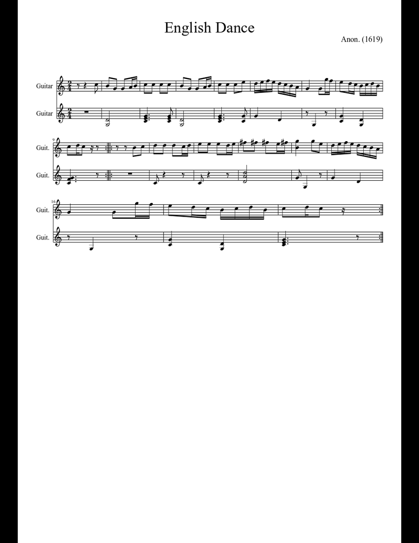 English dance sheet music download free in PDF or MIDI