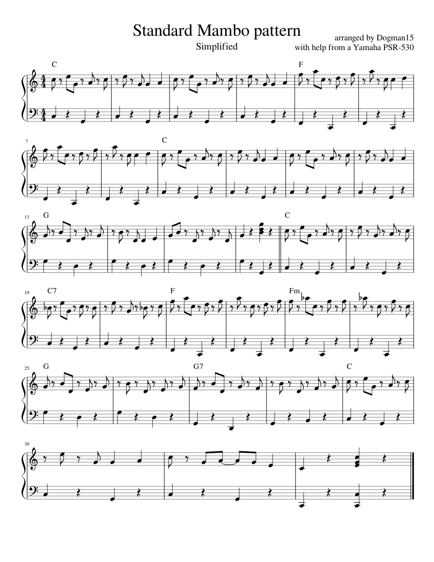 Standard Mambo pattern Sheet music for Piano | Download free in PDF or ...