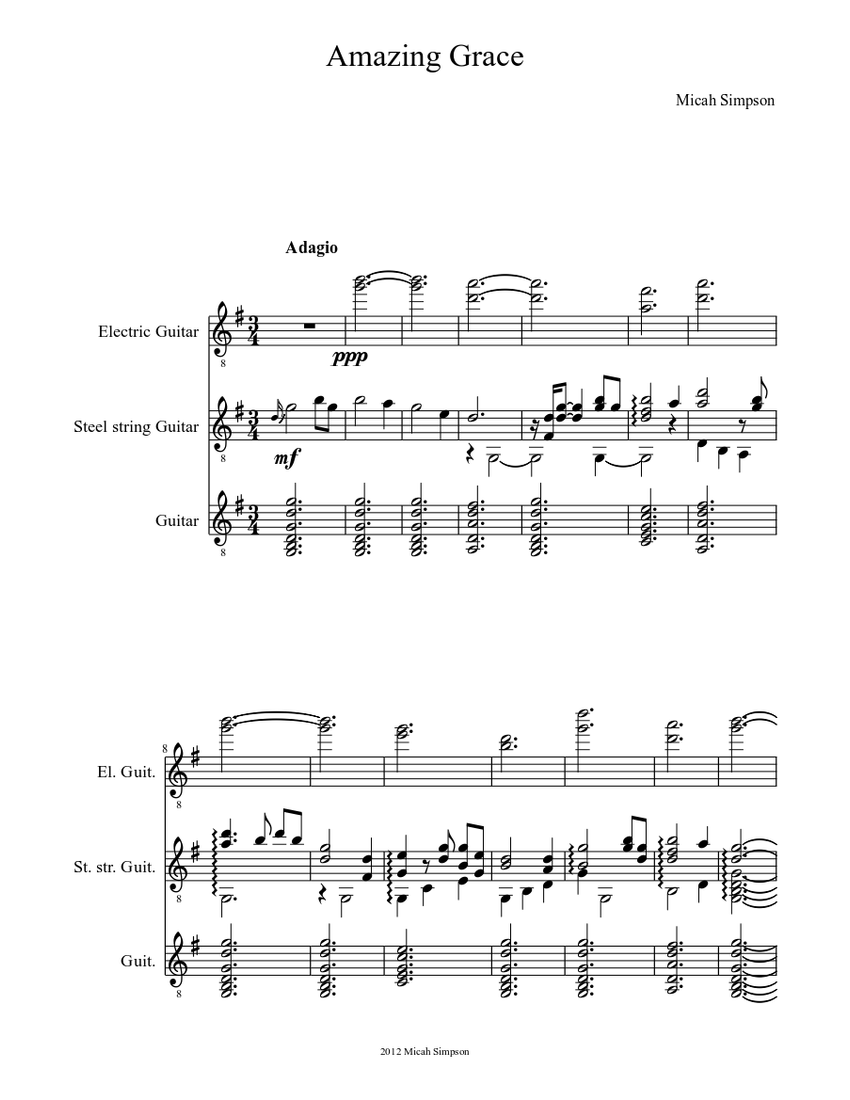 Amazing Grace Score Sheet music | Download free in PDF or MIDI ...