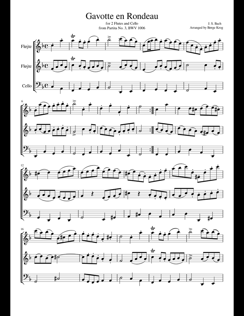 Gavotte en Rondeau sheet music for Flute, Cello download free in PDF or ...