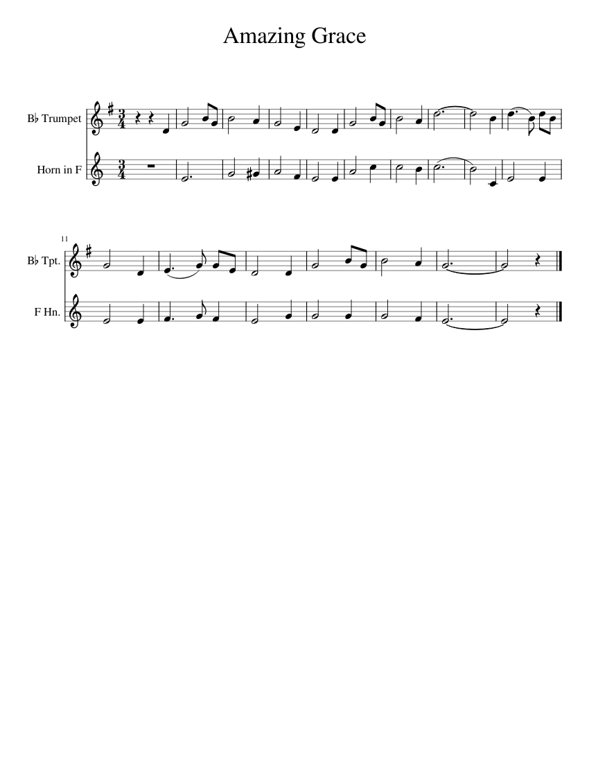 Amazing Grace Sheet music for Trumpet (In B Flat), French Horn (Brass ...