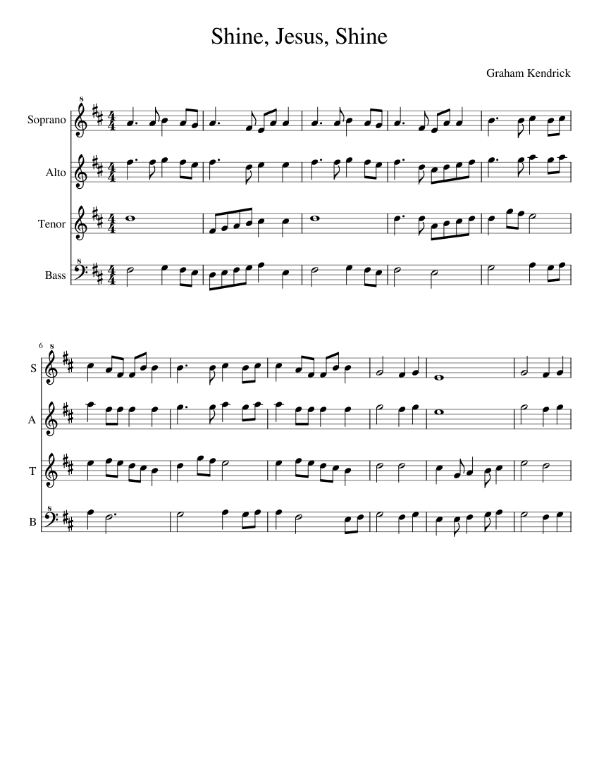 Shine Jesus Shine - Recorder Quartet sheet music for Recorder download ...