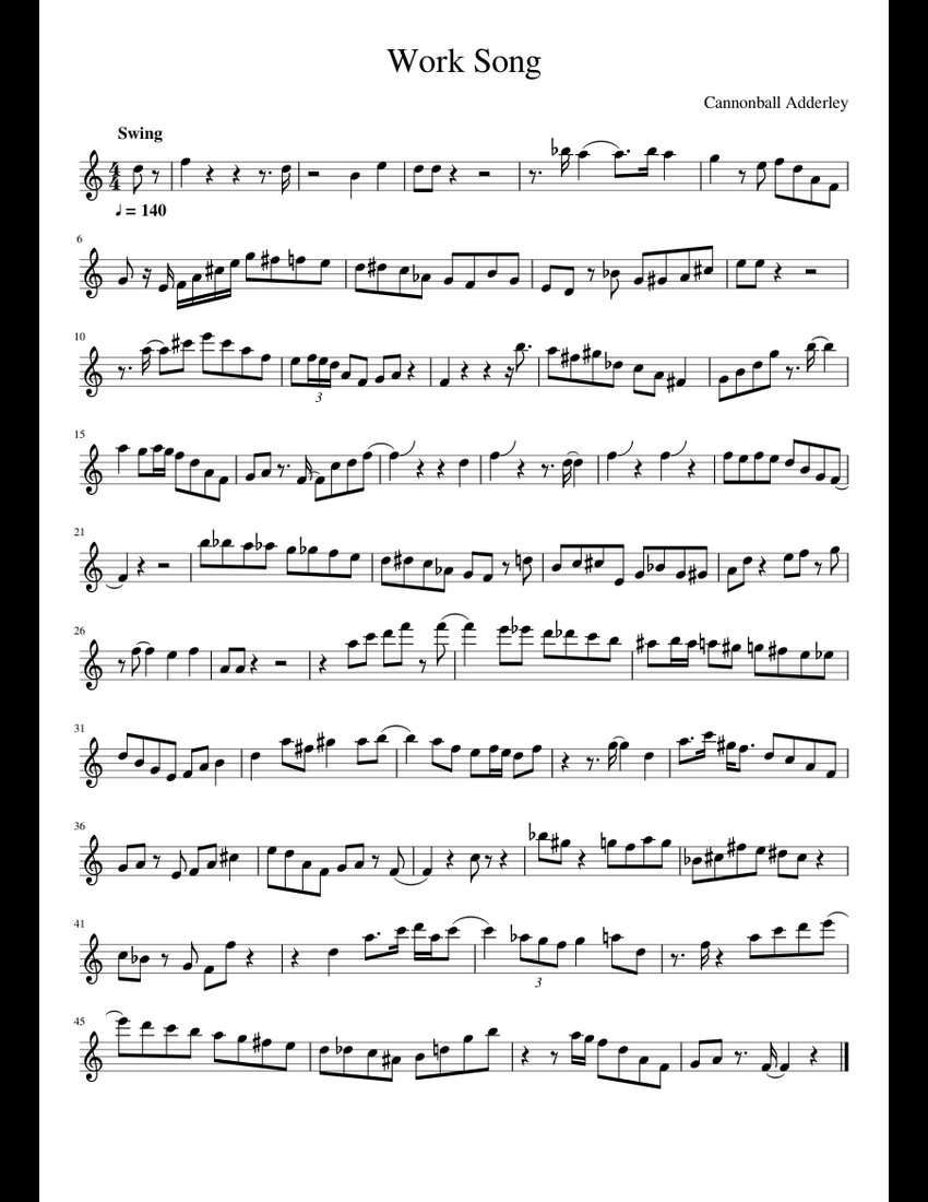 Work Song sheet music for Alto Saxophone download free in PDF or MIDI