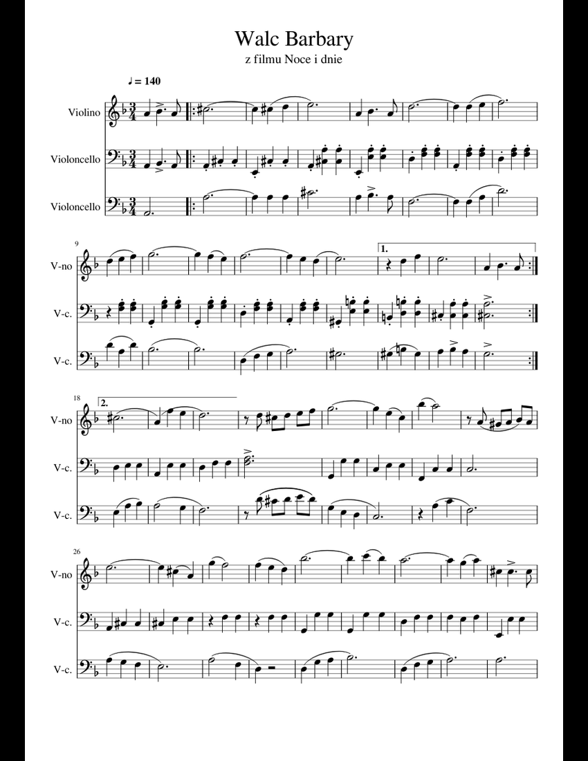 Walc Barbary trio sheet music for Violin, Cello download free in PDF or ...