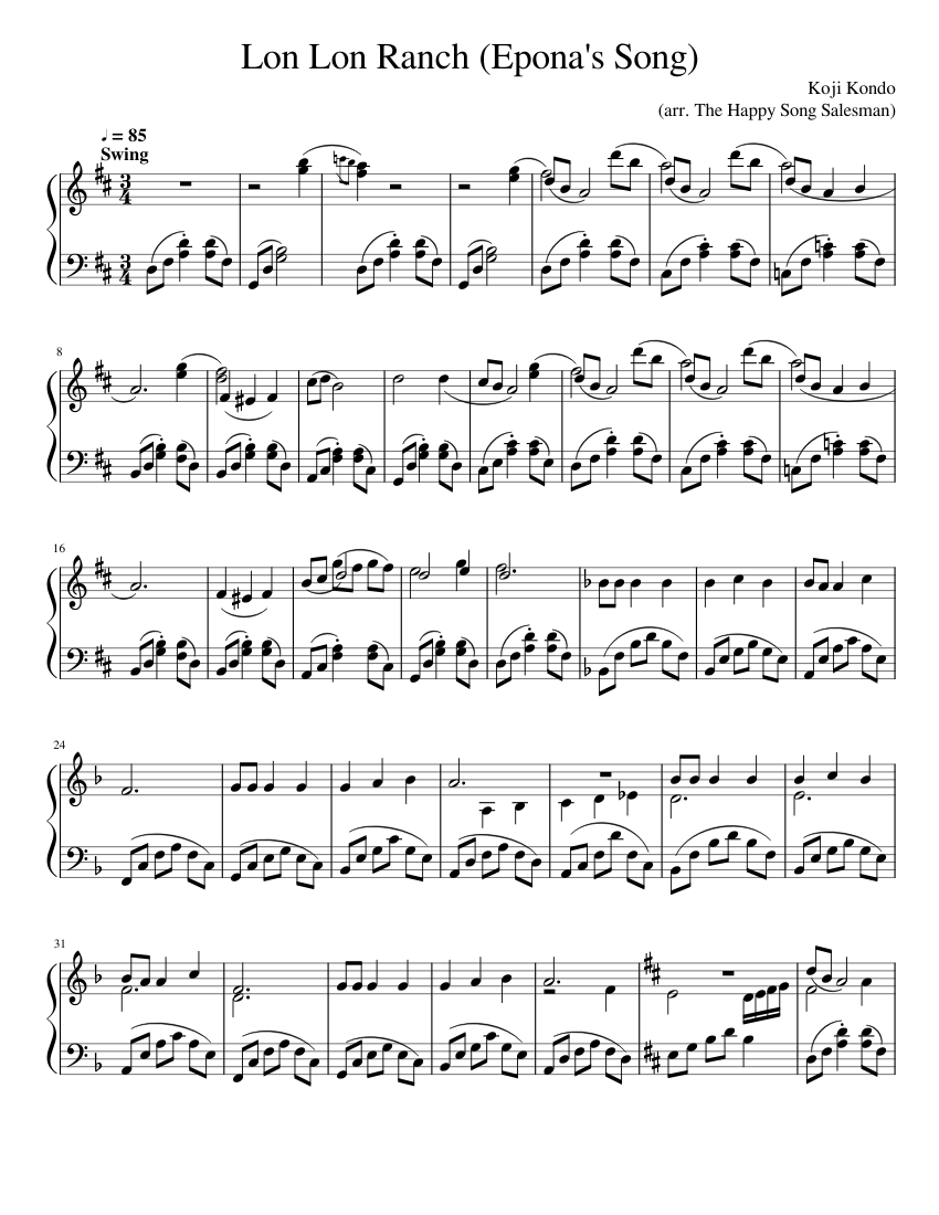 Lon Lon Ranch (Epona's Song) Sheet music for Piano (Solo) | Musescore.com