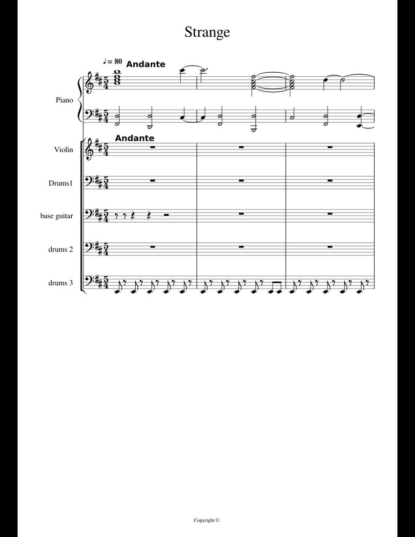 Strange sheet music for Piano download free in PDF or MIDI