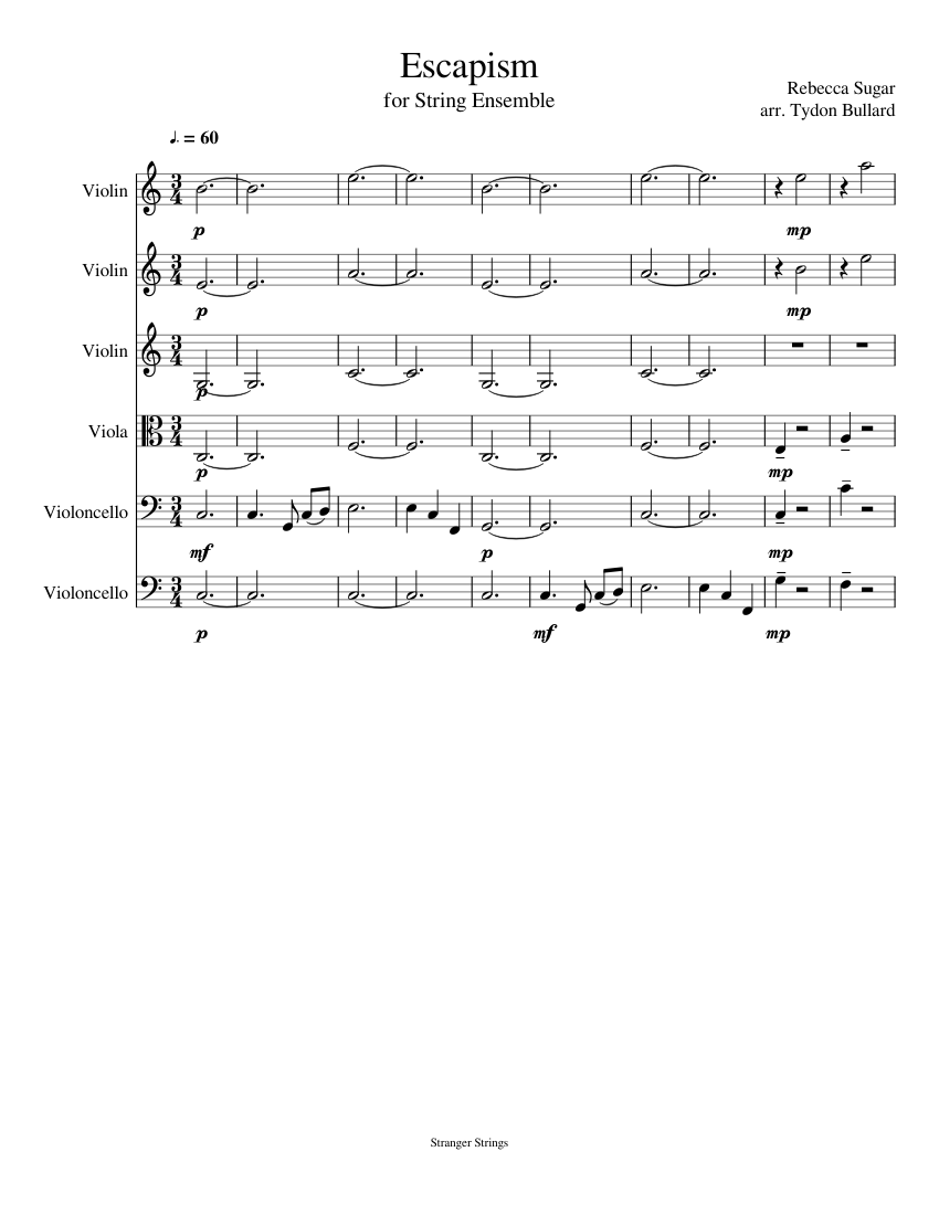 Escapism - Steven Universe Sheet music for Violin, Viola, Cello ...