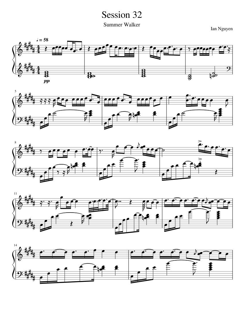 Session 32 - Summer Walker sheet music for Piano download free in PDF ...