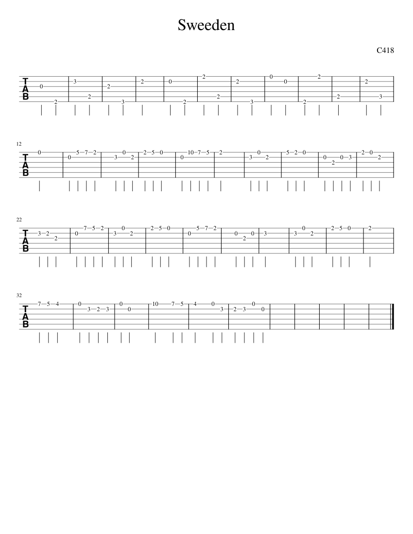 Minecraft- Sweden Sheet music for Guitar (Solo) | Musescore.com