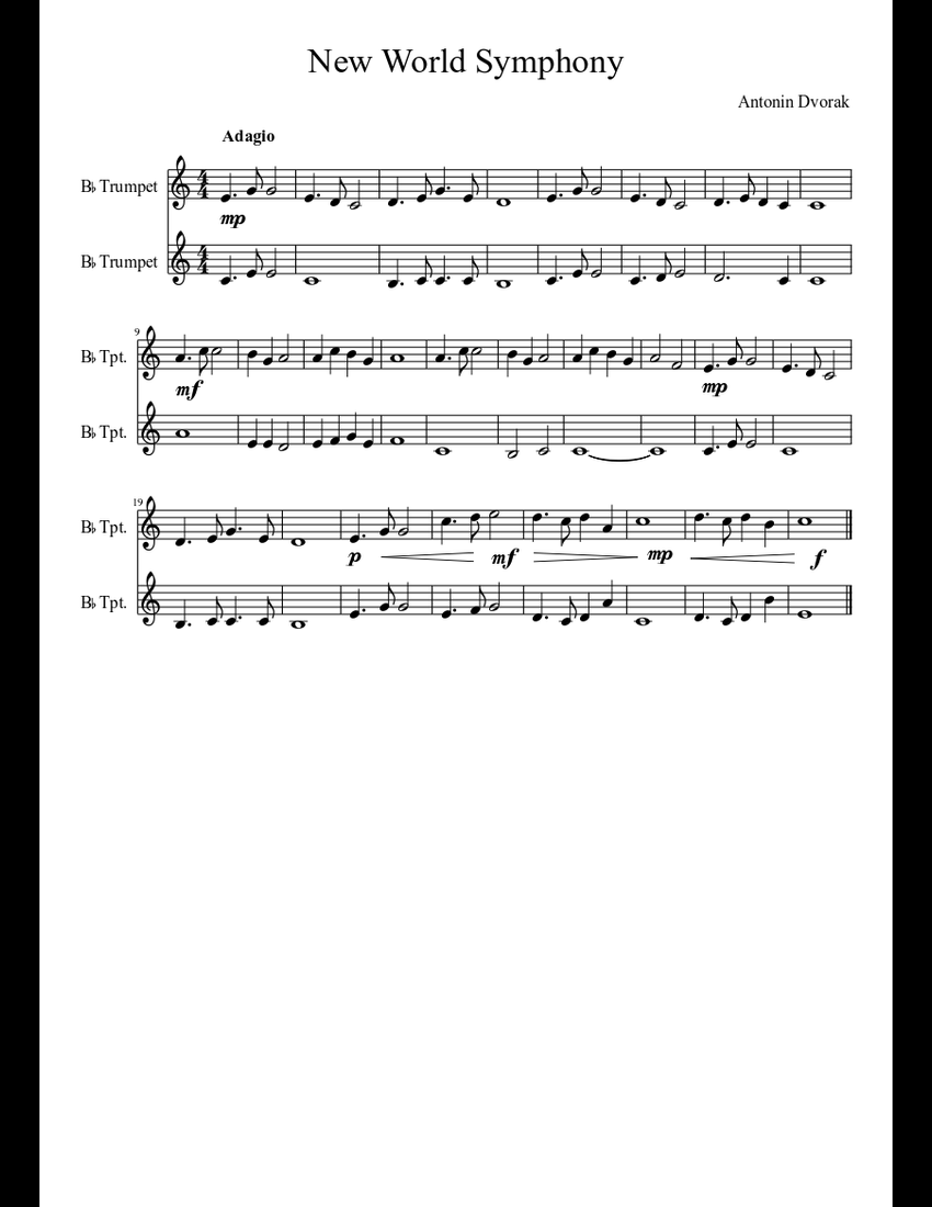 New World Symphony Theme sheet music download free in PDF or MIDI
