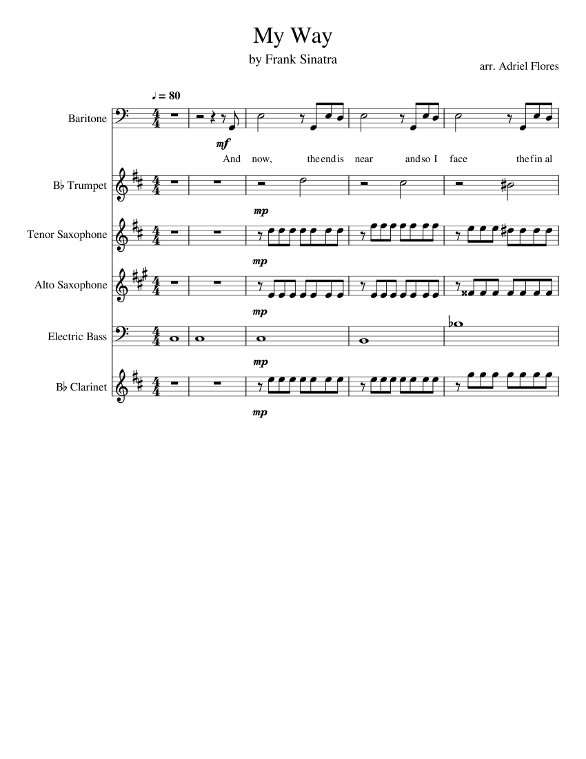 My Way BWB Sheet music for Clarinet, Voice, Trumpet, Tenor Saxophone ...