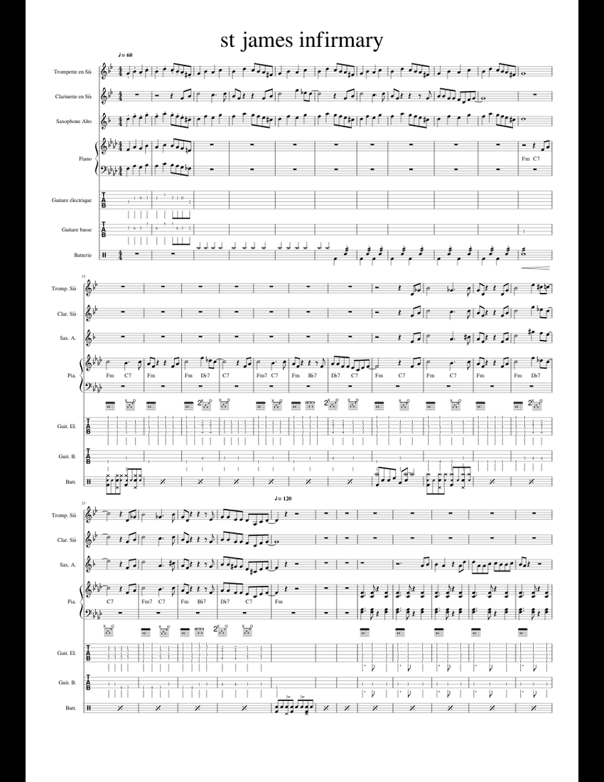 St james infirmary sheet music for Clarinet, Piano, Trumpet, Alto Saxophone download free in PDF ...