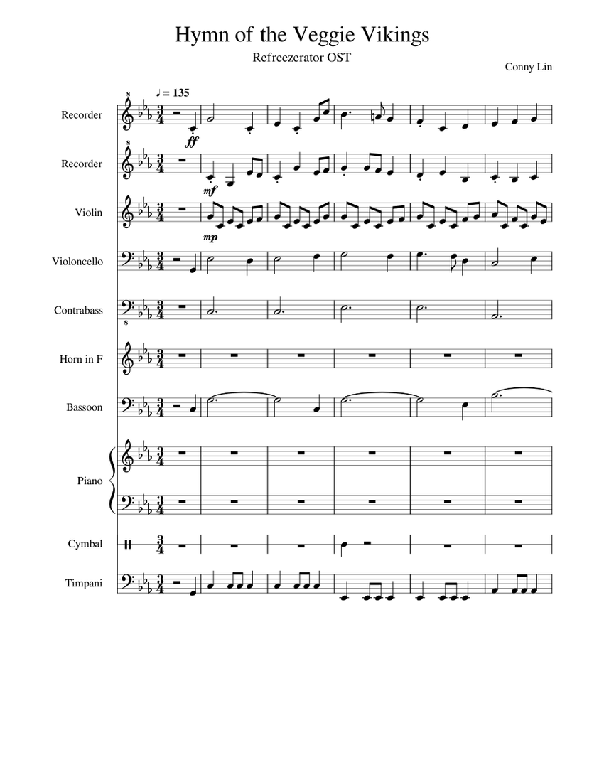 Hymn of the Veggie Vikings Sheet music for Piano, Violin, French Horn ...