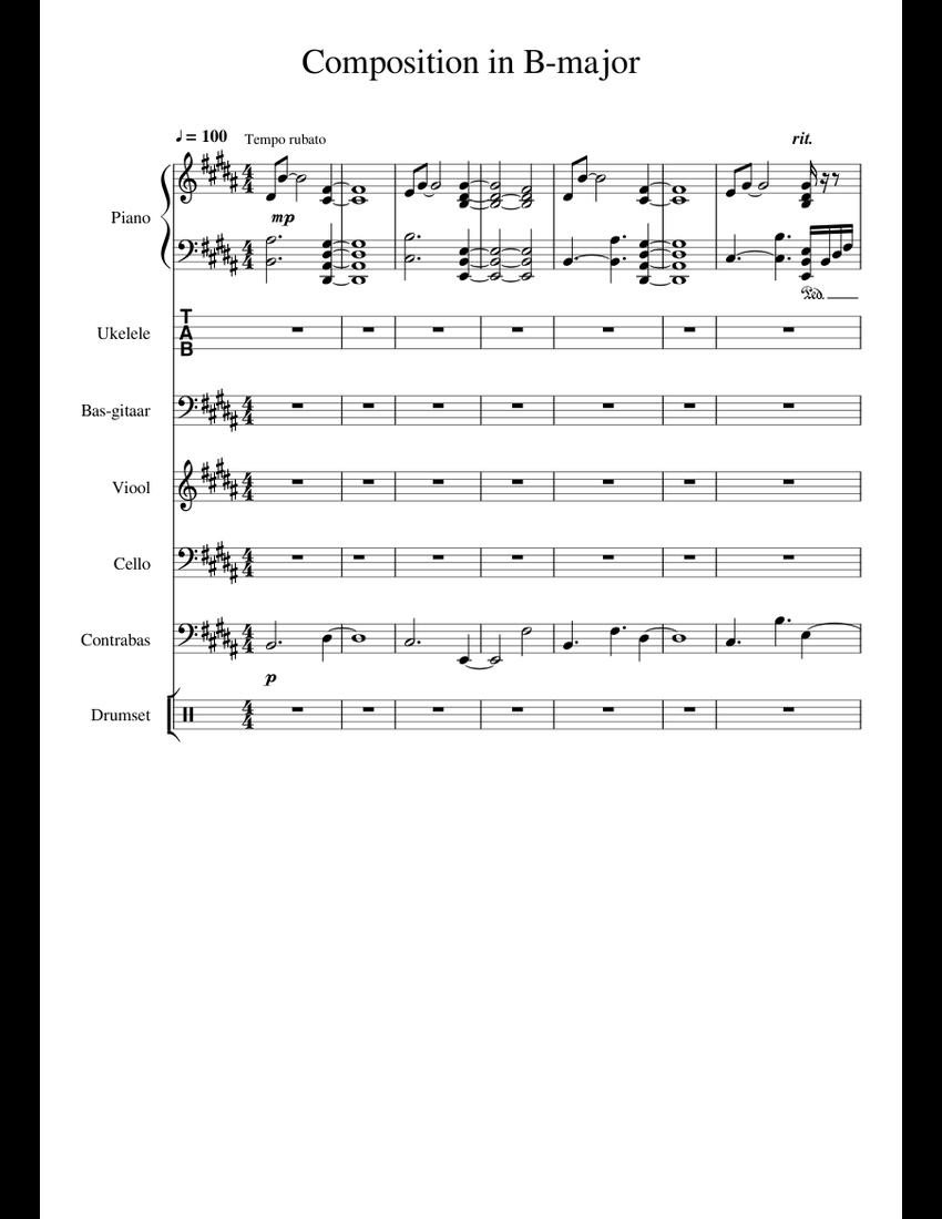 Composition in B-major sheet music for Piano, Violin, Guitar, Bass ...