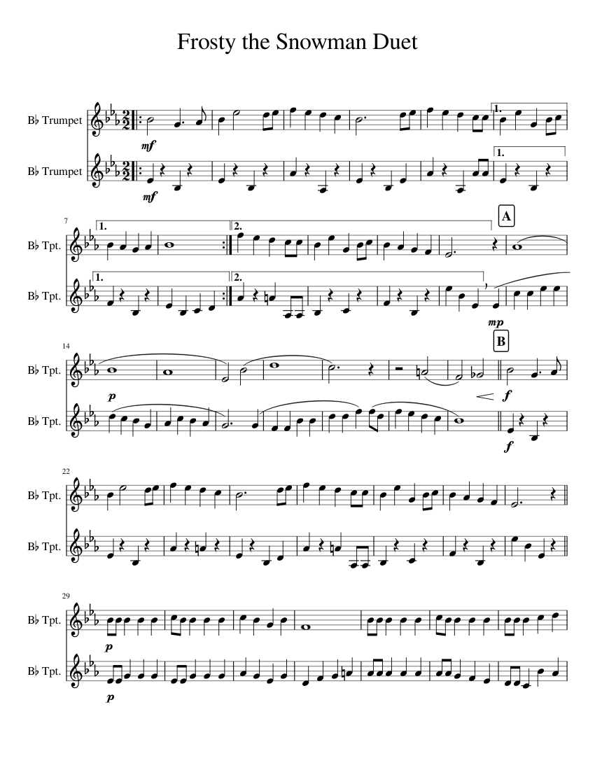 Frosty the Snowman Duet Sheet music for Trumpet (In B Flat) (Brass Duet ...