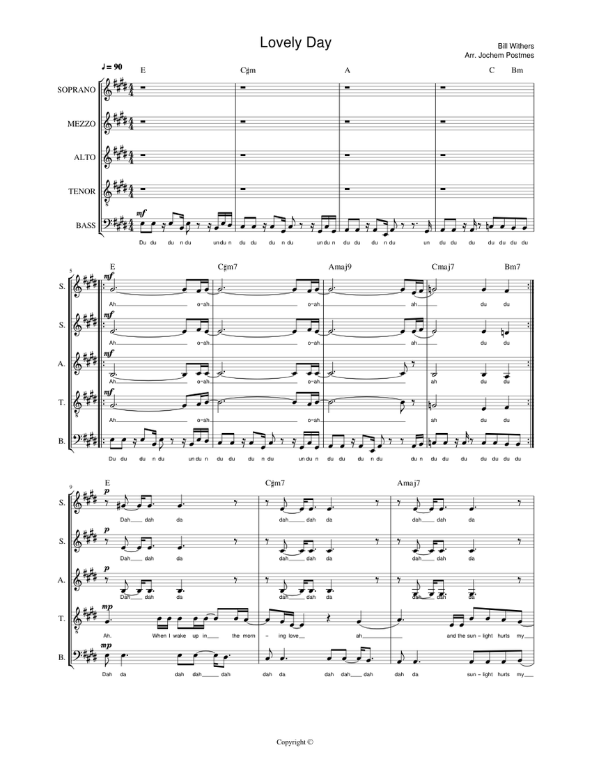 Bill Withers - Lovely Day (SSATB) Sheet music for Piano | Download free ...