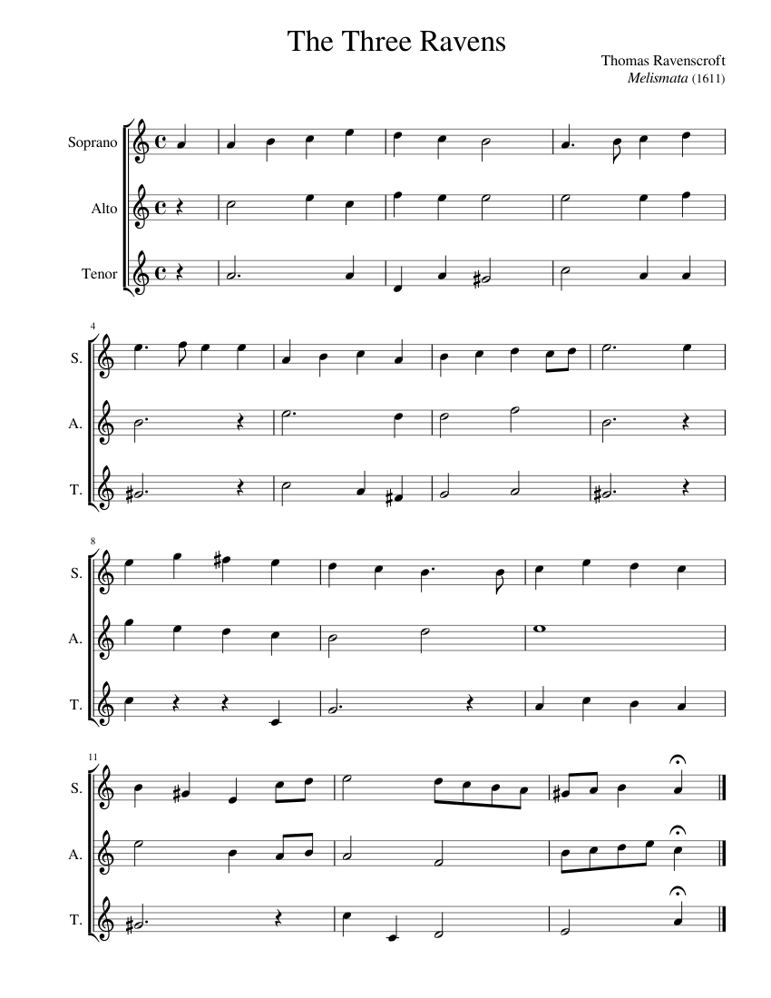The Three Ravens Sheet music for Piano | Download free in PDF or MIDI ...