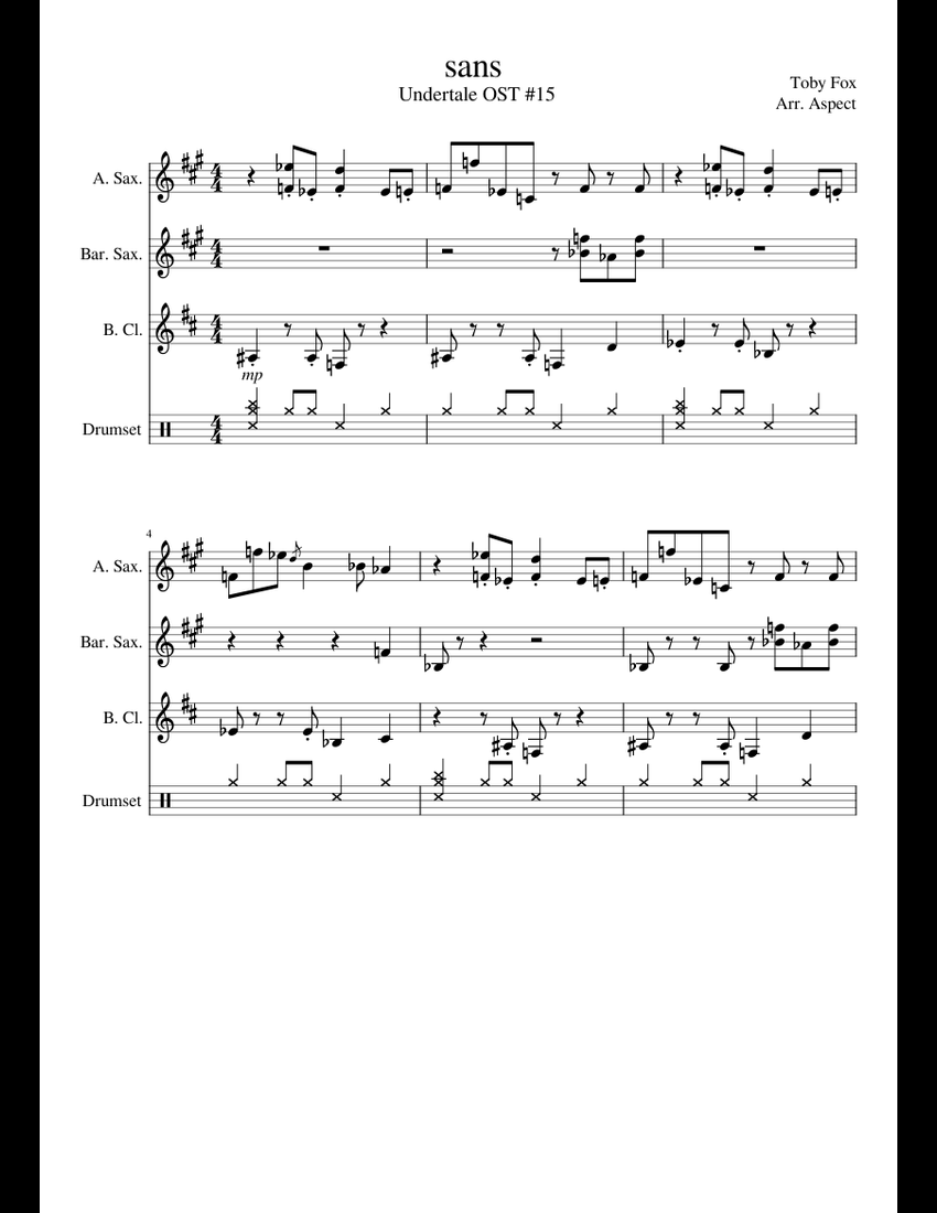 sans Undertale OST #15 sheet music for Clarinet, Alto Saxophone ...