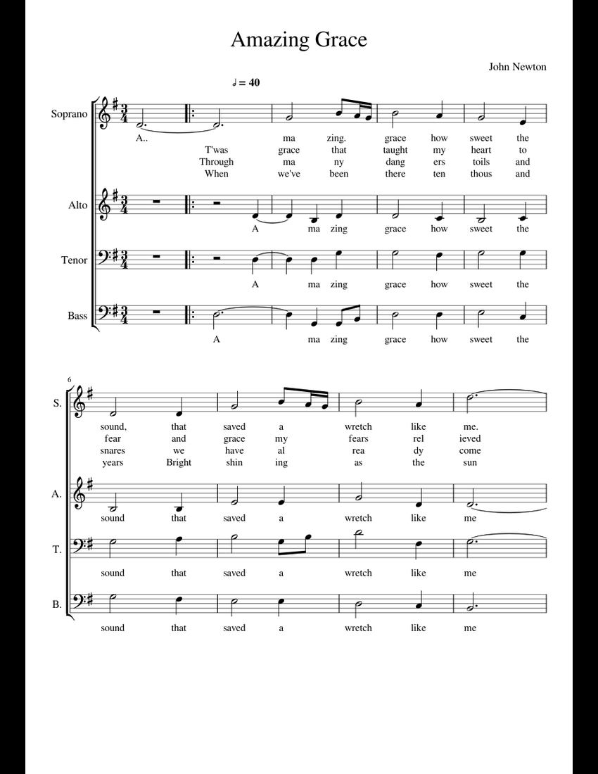 Amazing Grace sheet music for Voice download free in PDF or MIDI