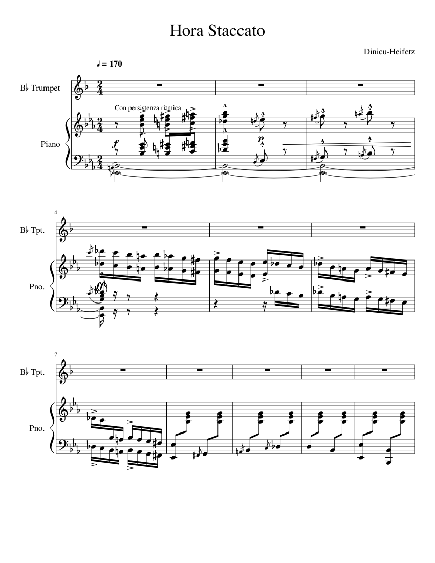 Hora Staccato Sheet music for Piano, Trumpet | Download free in PDF or ...
