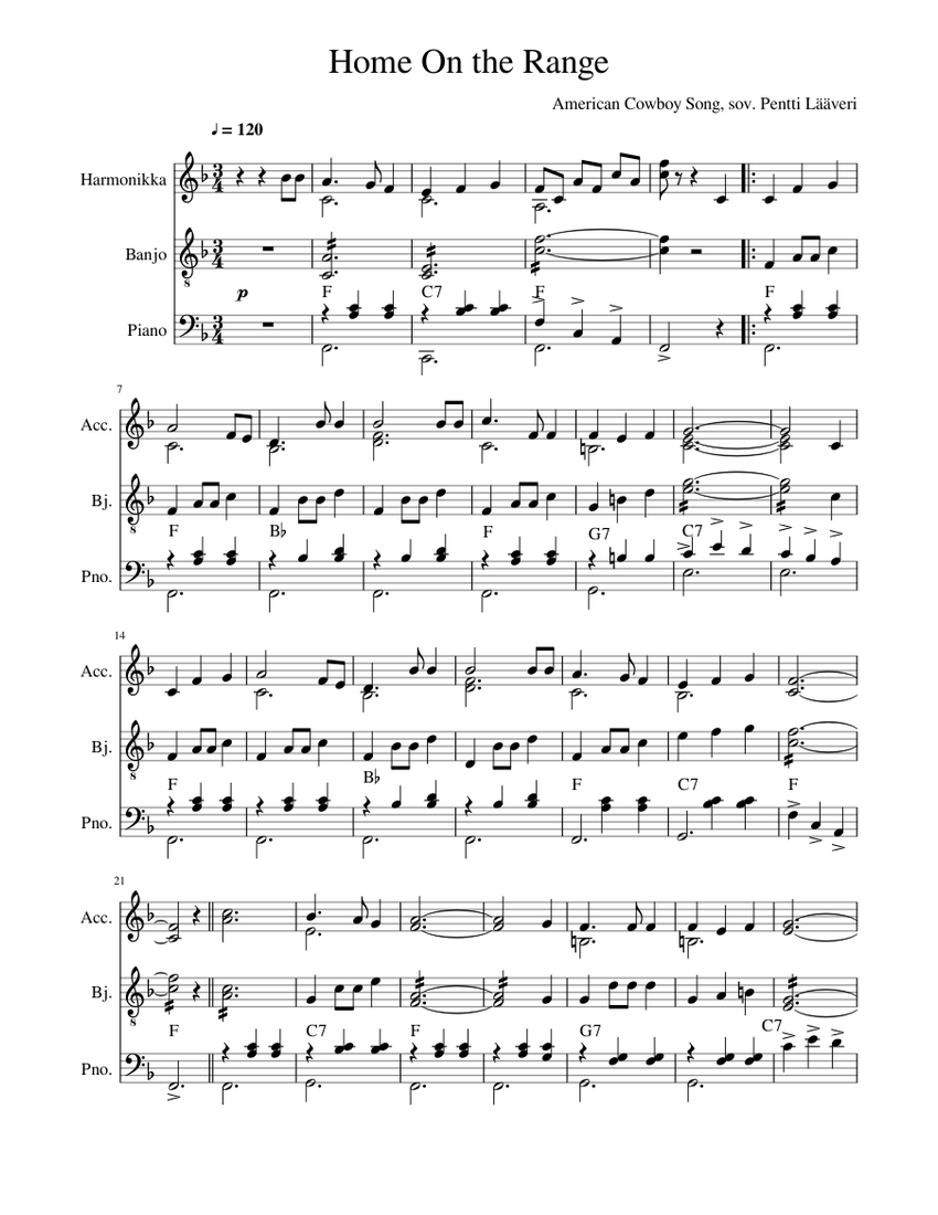 Home On the Range Sheet music for Piano, Accordion, Guitar | Download ...
