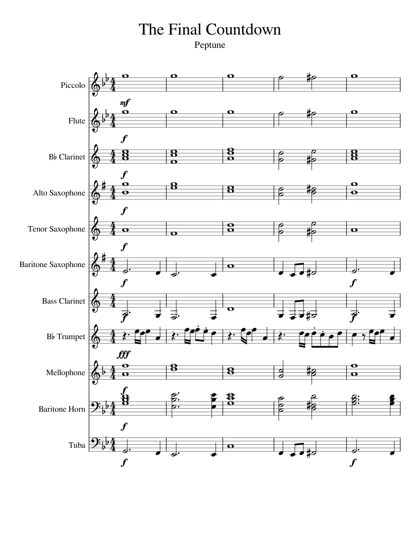 The Final Countdown Better A natural Sheet music for Flute, Clarinet ...
