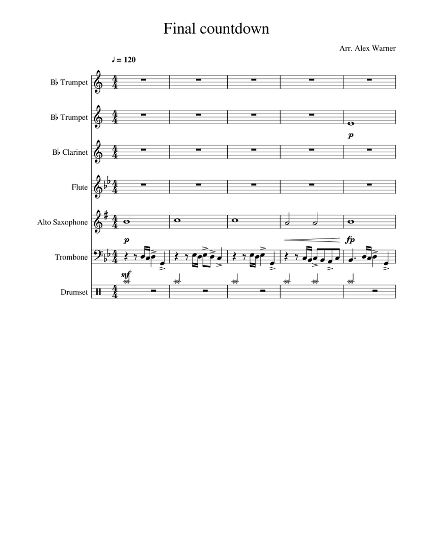 Final Countdown Sheet music for Clarinet, Flute, Trumpet, Alto ...