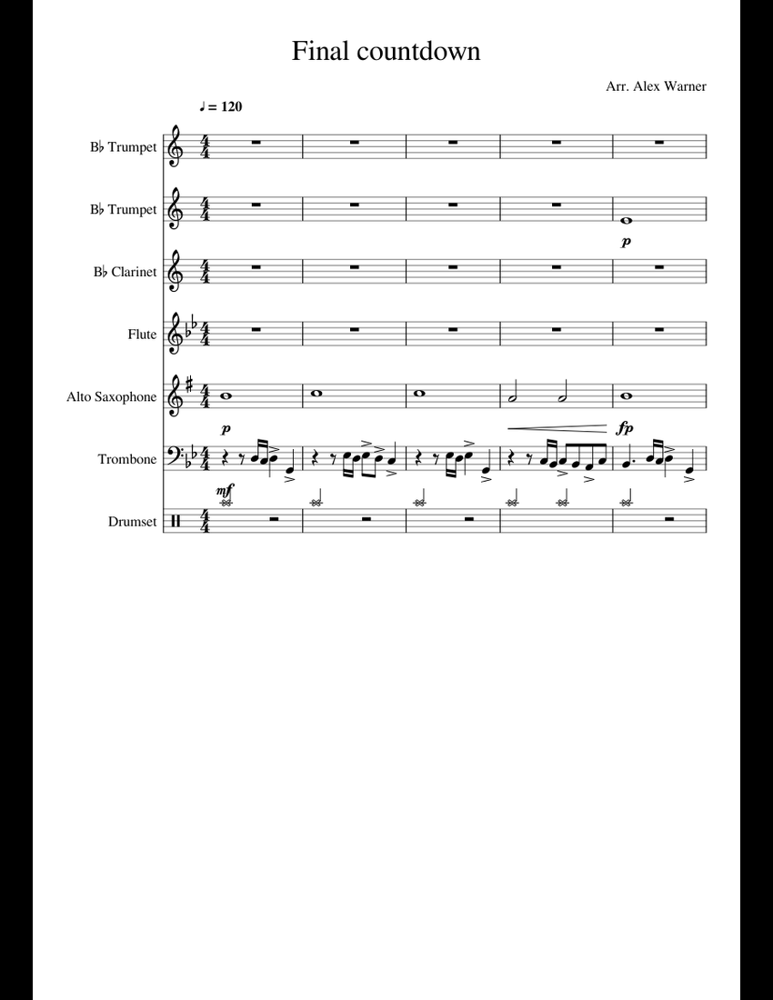 Final Countdown sheet music for Clarinet, Flute, Trumpet, Alto ...