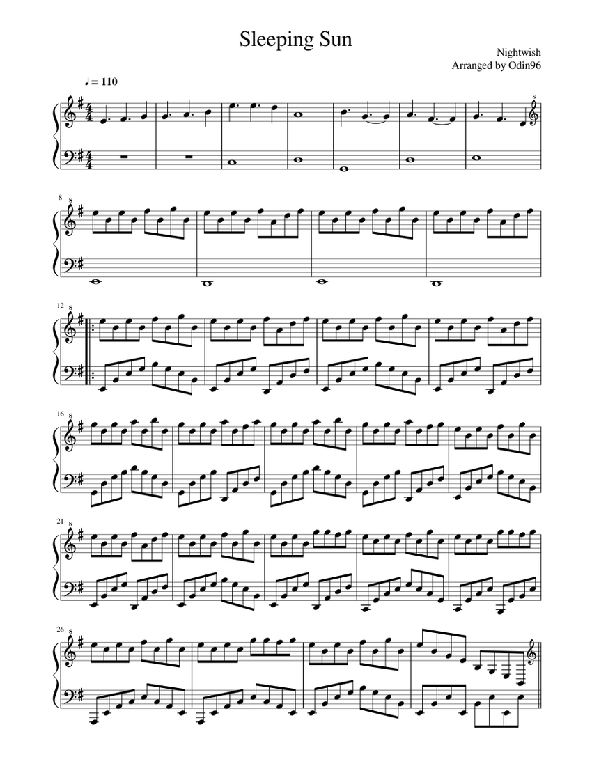 Nightwish - Sleeping Sun Sheet music for Piano (Solo) | Musescore.com