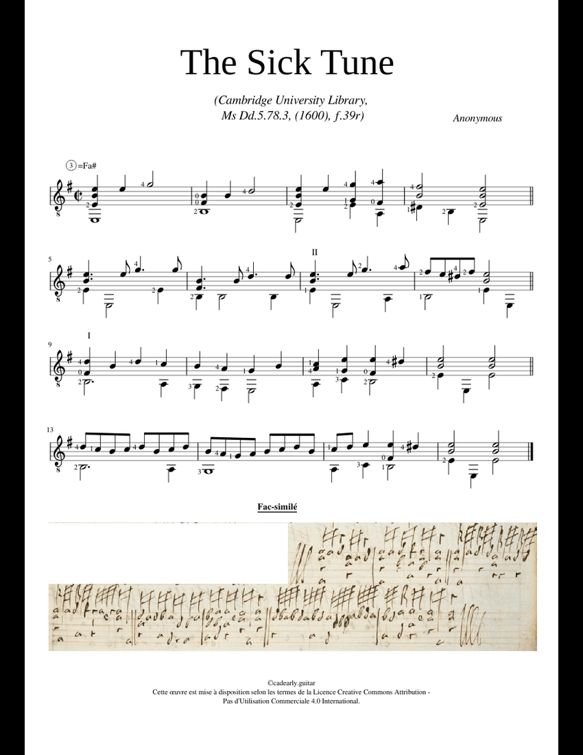 The Sick Tune - Anonyme sheet music for Guitar download free in PDF or MIDI