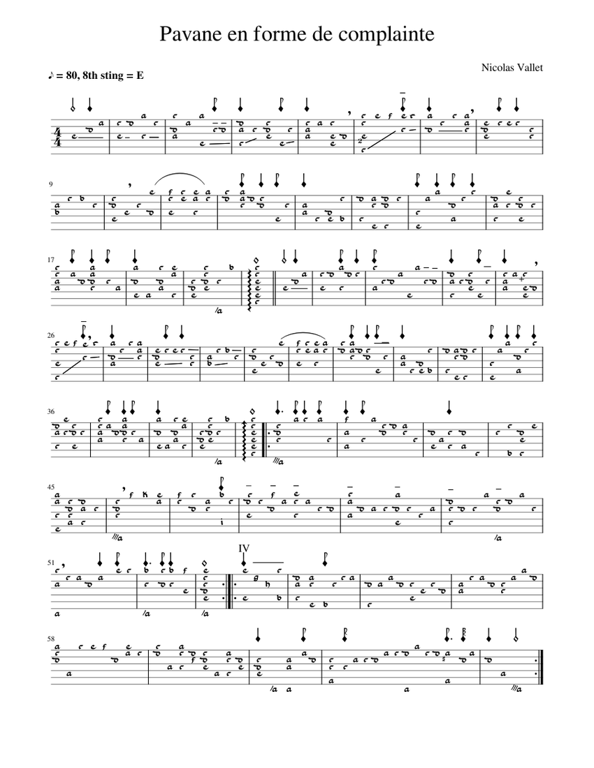 Nicolas Vallet - Pavane en forme de complainte Sheet music for Lute ...