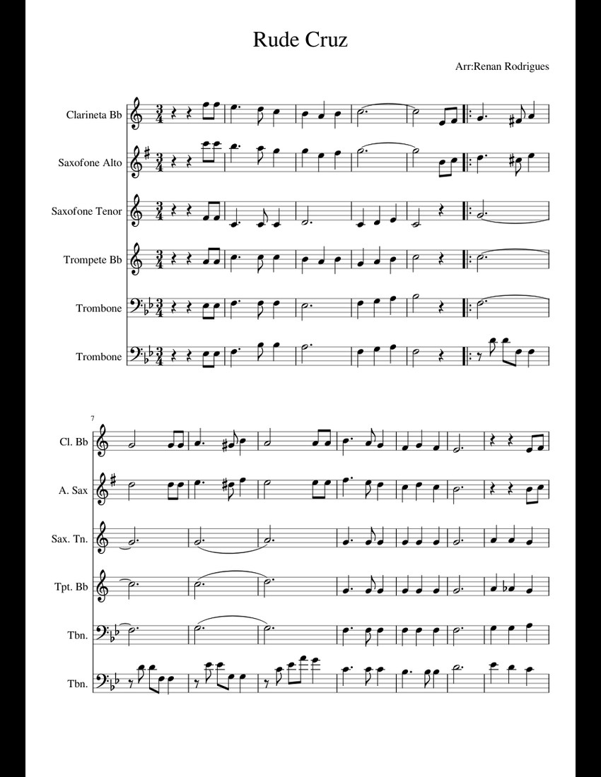 Rude Cruz sheet music for Clarinet, Alto Saxophone, Tenor Saxophone, Trumpet download free in ...