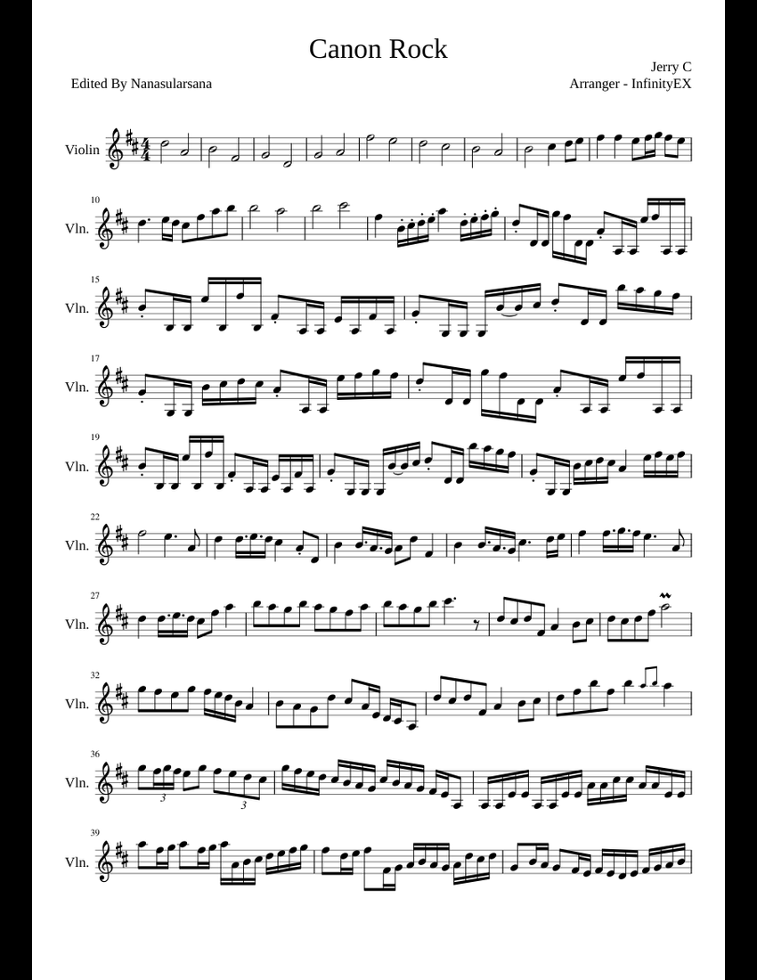 Canon Rock sheet music for Violin download free in PDF or MIDI