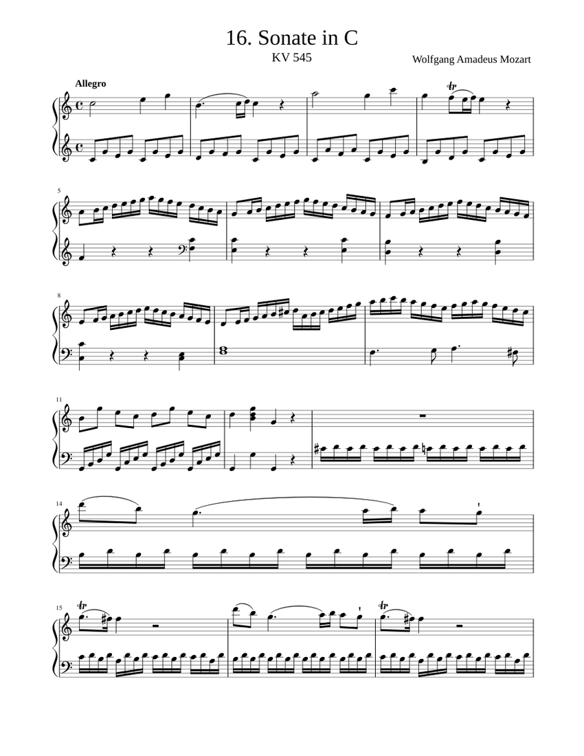 Mozart Piano Sonata K545 Allegro (For Analysis) Sheet music for Piano ...