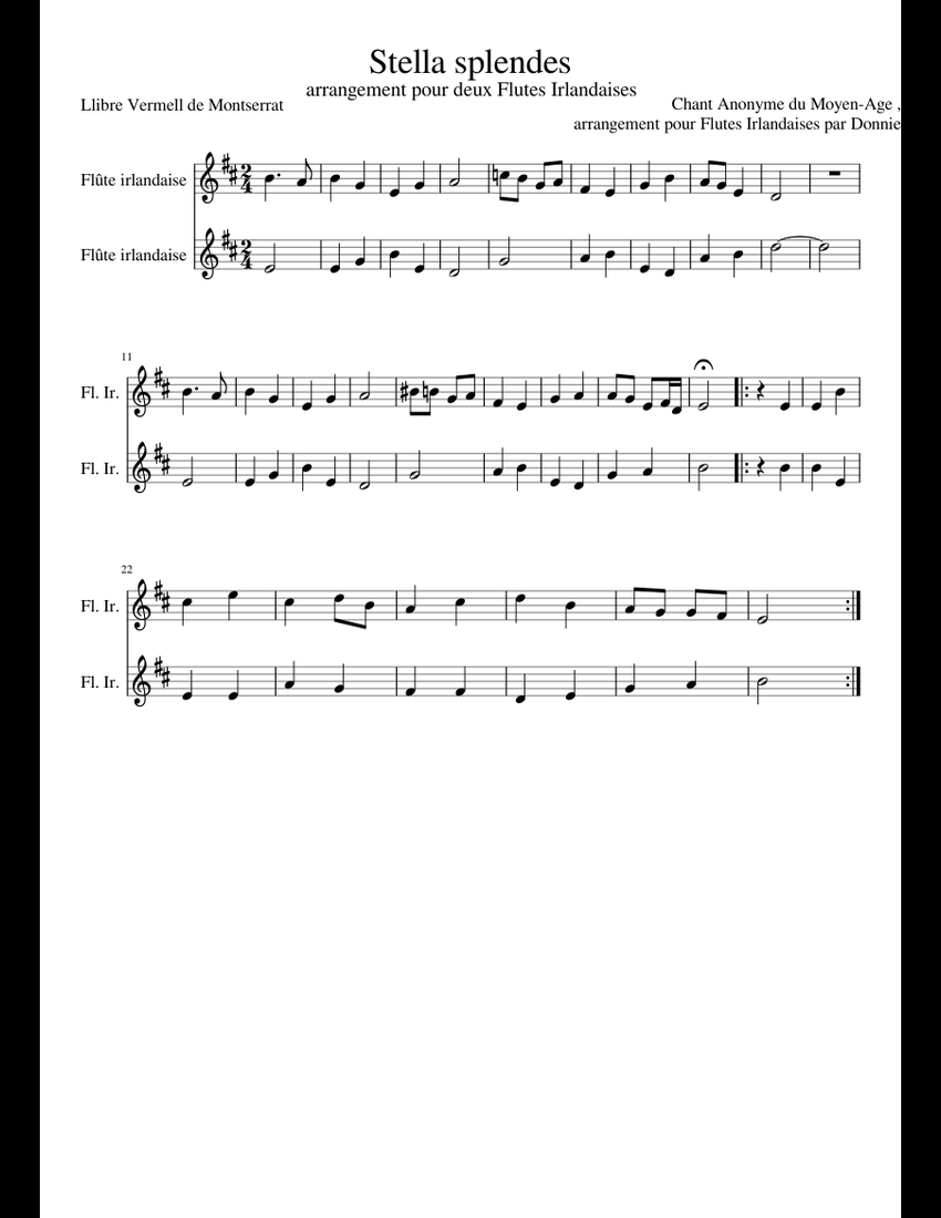 Stella splendes Flutes Irlandaises arrangement sheet music for Flute ...