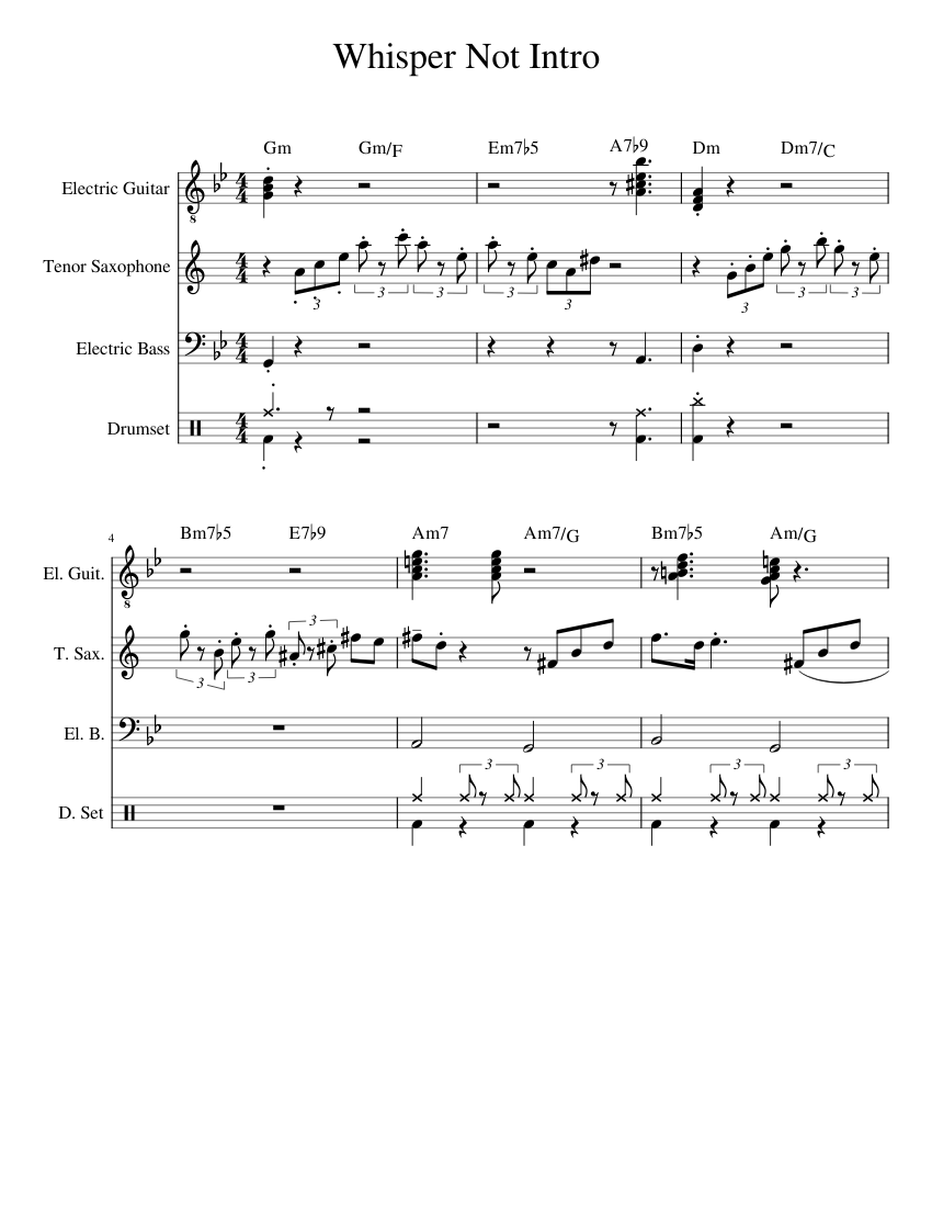 Whisper Not Intro sheet music for Guitar, Tenor Saxophone, Bass, Percussion download free in PDF ...