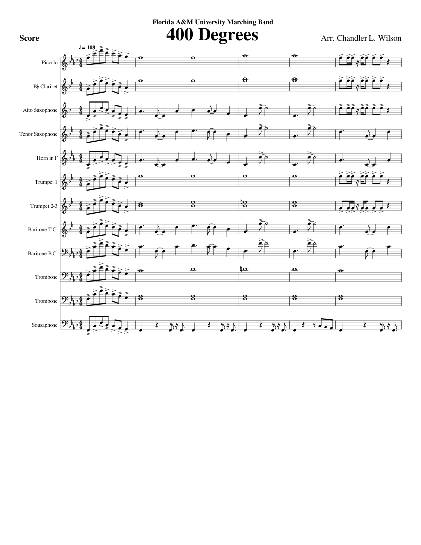 400 Degrees (FAMU) Sheet music for Trumpet (In B Flat), Trombone, Clarinet (In B Flat ...