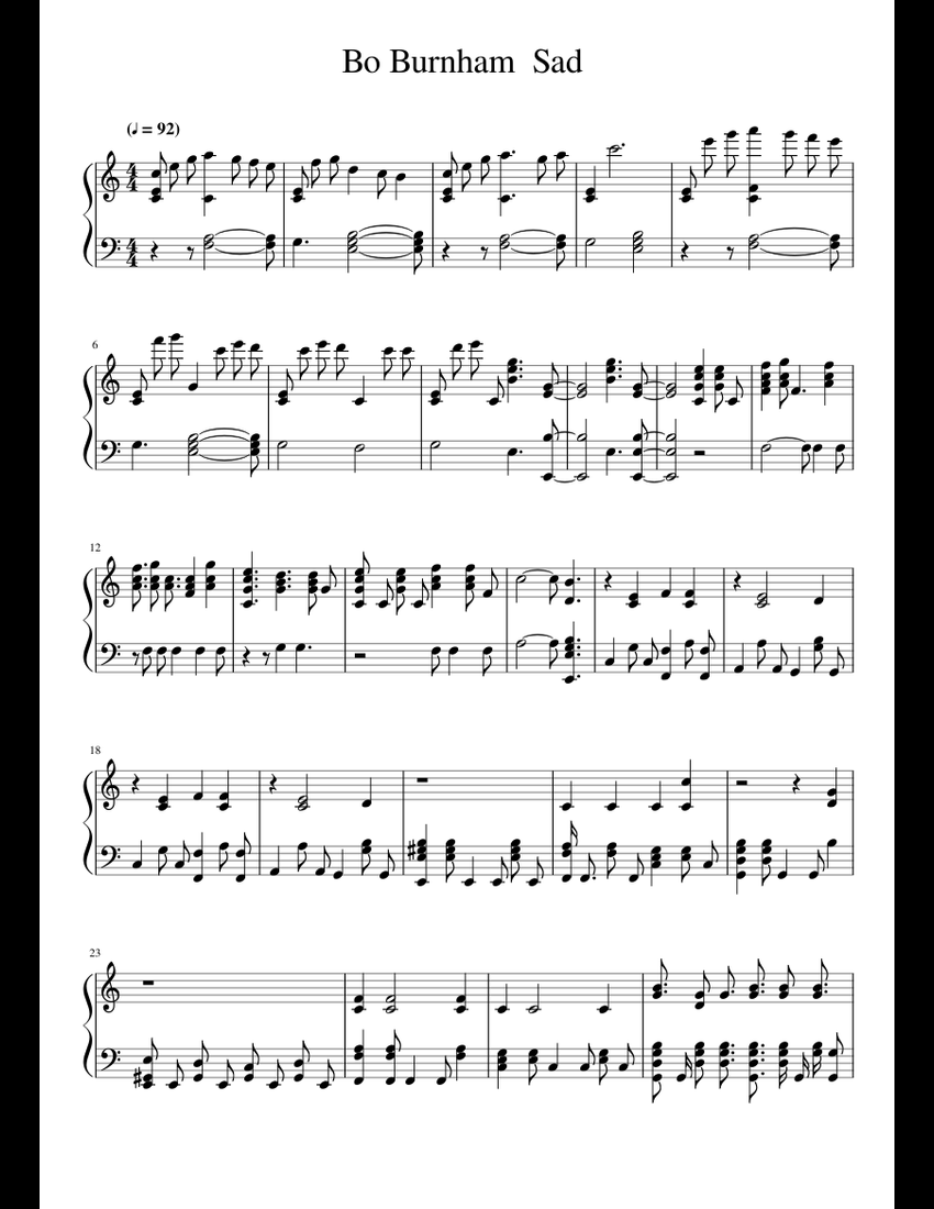 Bo Burnham Sad sheet music for Piano download free in PDF or MIDI