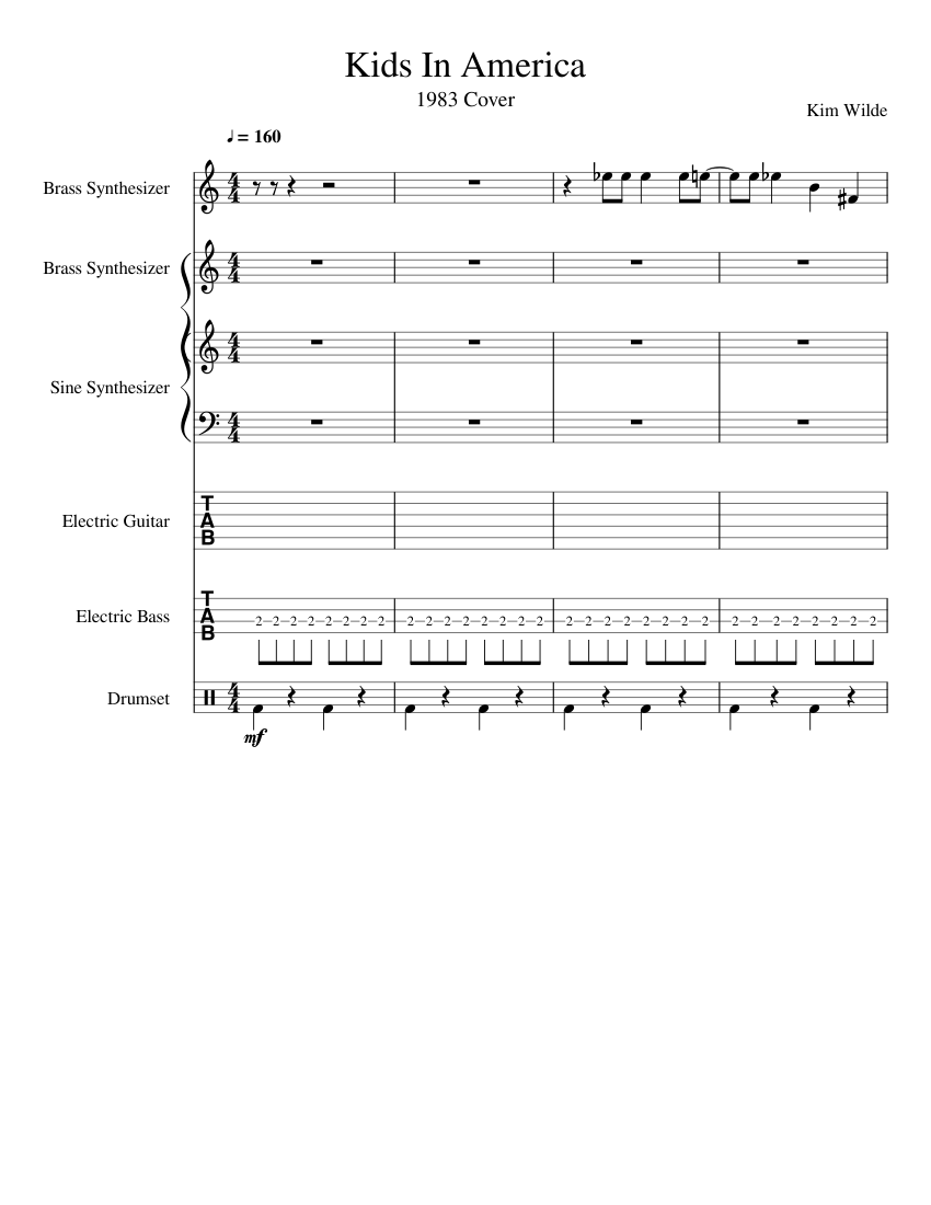 Kids In America Sheet music for Brass Ensemble, Other Woodwinds, Guitar ...