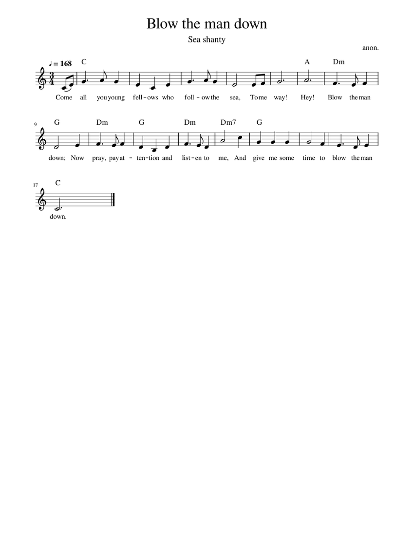 Blow the man down Sheet music | Musescore.com