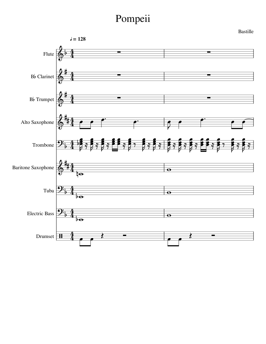 Pompeii for Pep Band sheet music for Flute, Clarinet, Trumpet, Alto ...