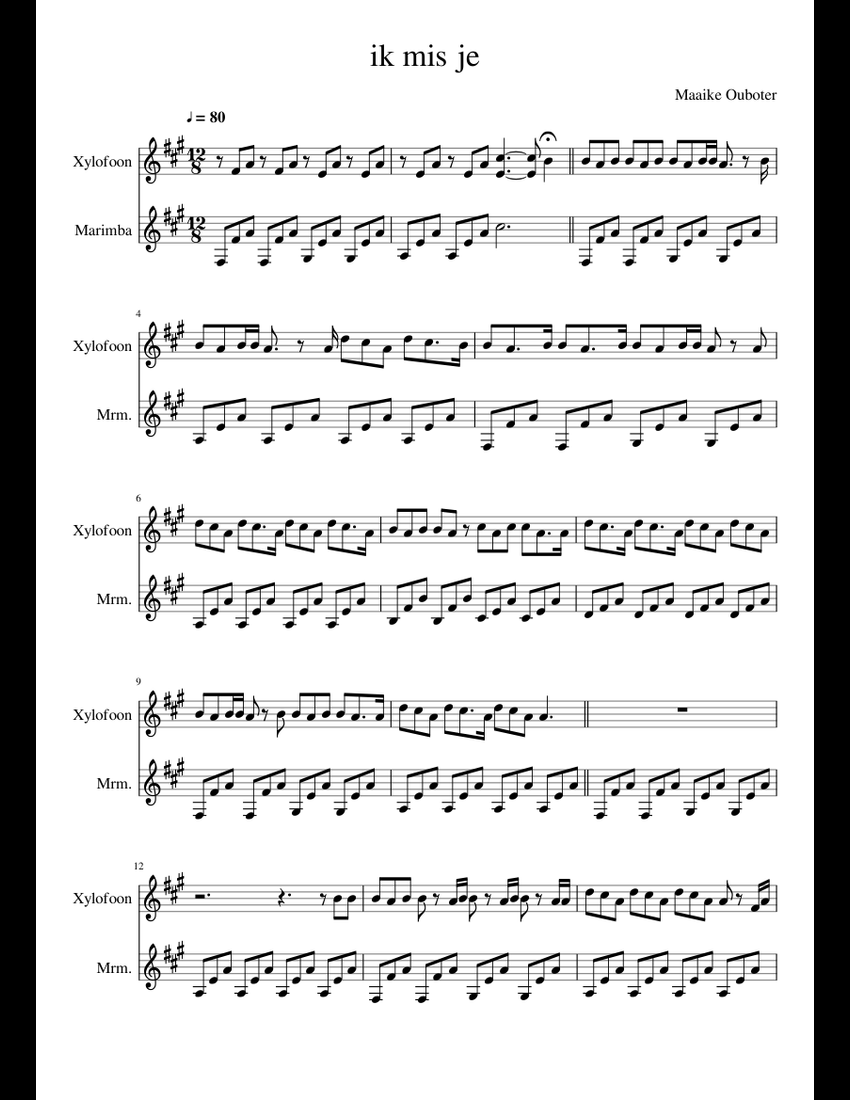 Ik mis je sheet music for Percussion download free in PDF or MIDI