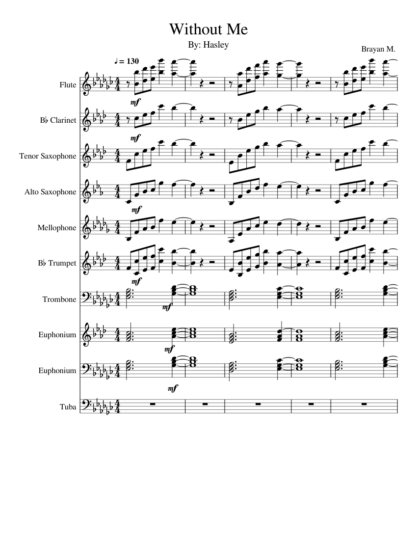 Without Me (By: Halsey) Sheet music for Trumpet (In B Flat), Trombone ...